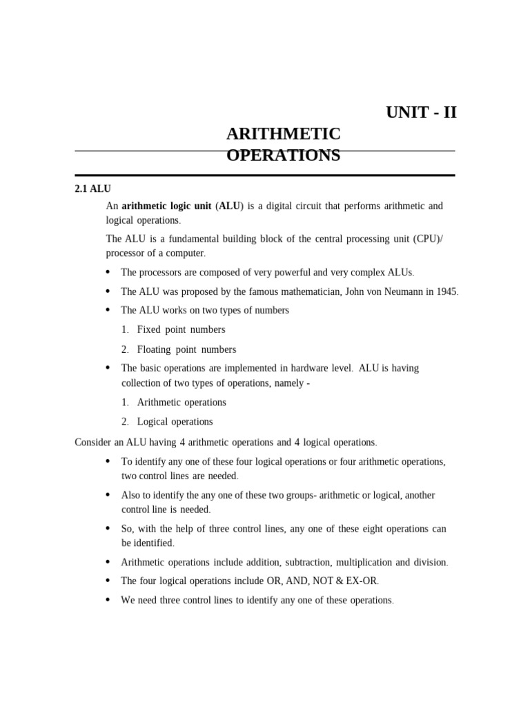 Computer Architecture Unit 2 | PDF | Subtraction | Multiplication