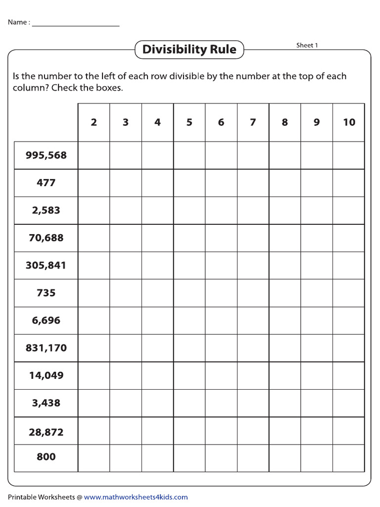 Division Divisibility Rule Table 2to10 1 | PDF