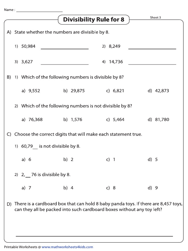 Division Divisibility Rule Rule 8 3 | PDF