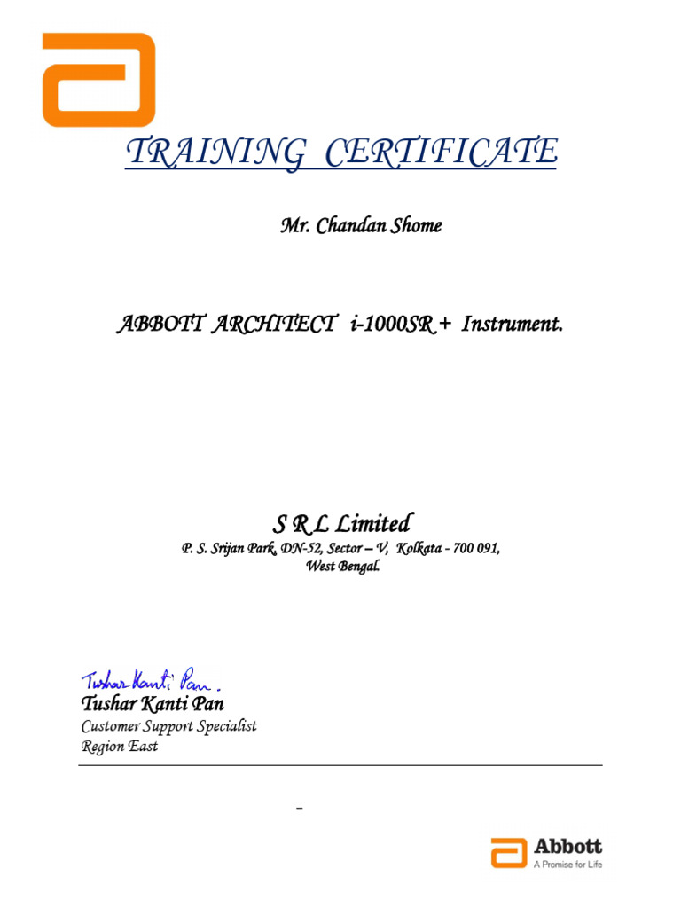Abbott ARCHITECT i-1000SR Training Certs | PDF