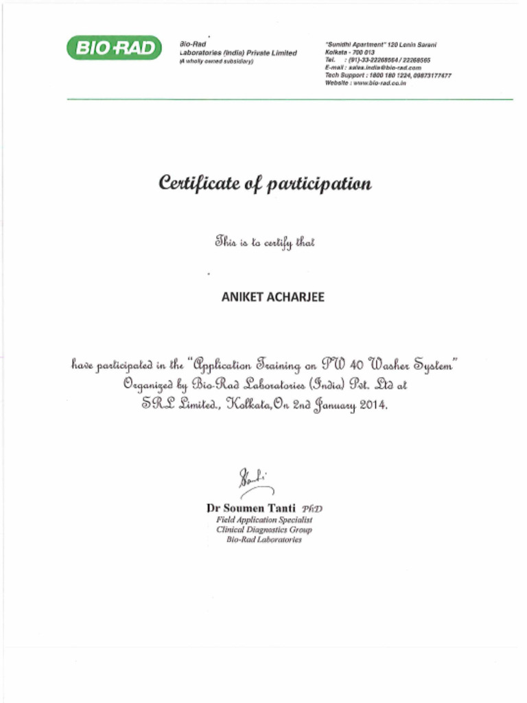 Training Certificate - Bio-Rad 3 | PDF