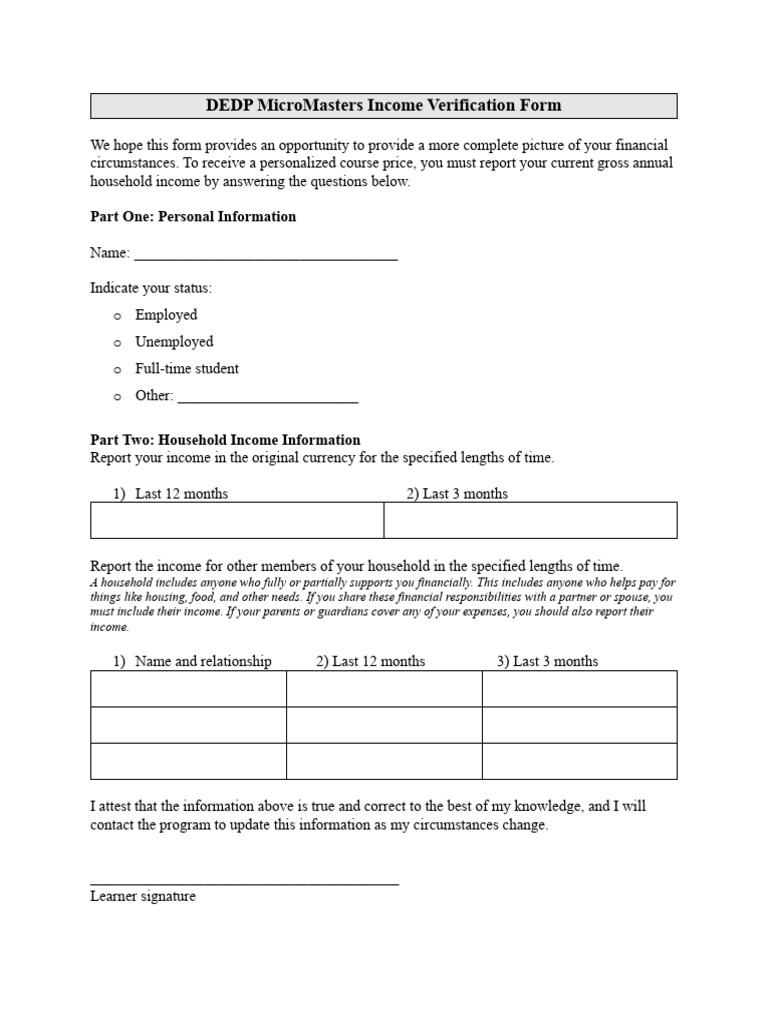 In Come Verification Form | PDF