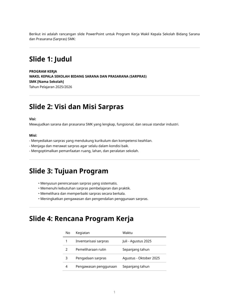 Program Kerja Sarpras | PDF