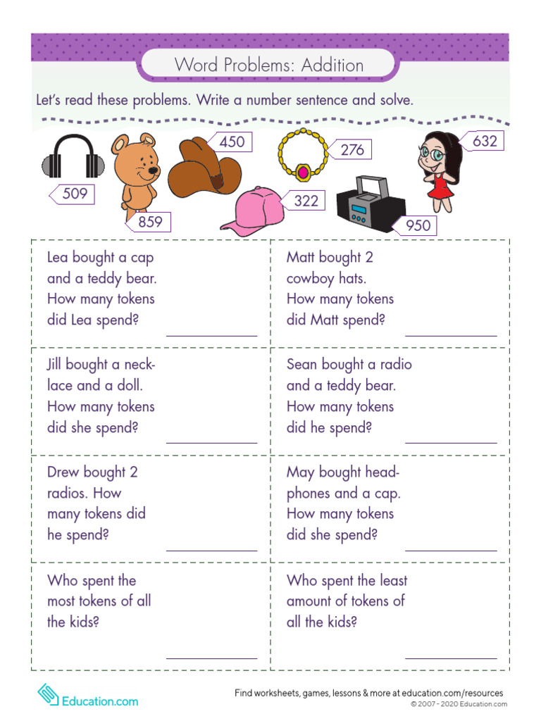 Word Problem Fun 3 Digit Addition Store | PDF