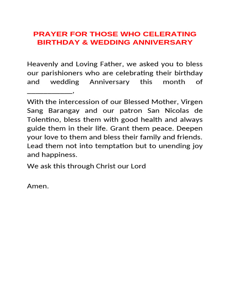 Birthday and Anniversary Prayer Service | PDF