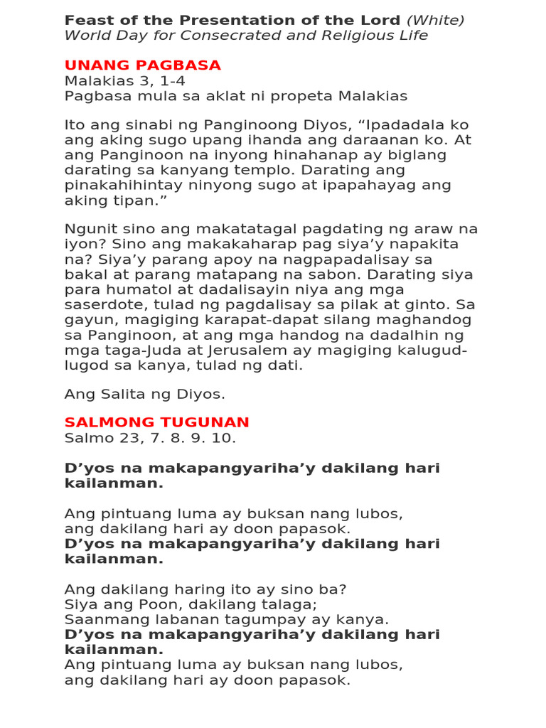 First Friday Tagalog Feast of The Presentation of The Lord | PDF
