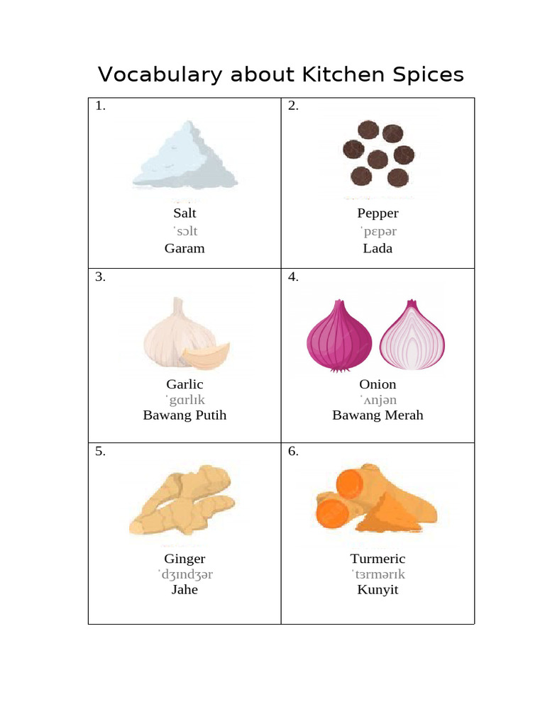Vocabulary About Kitchen Spices | PDF