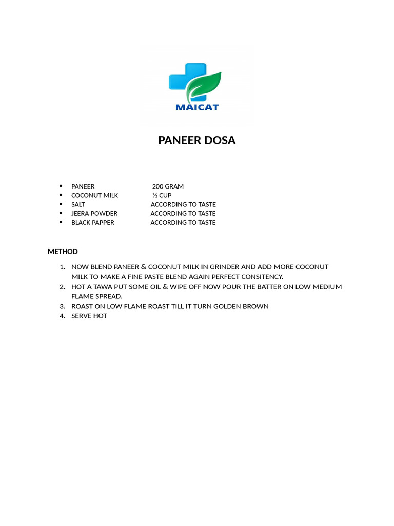 Paneer Dosa | PDF