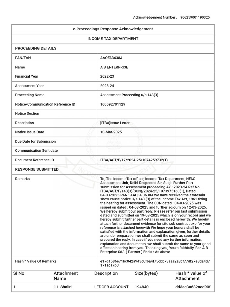 Income Tax Assessment Acknowledgement 2023 | PDF