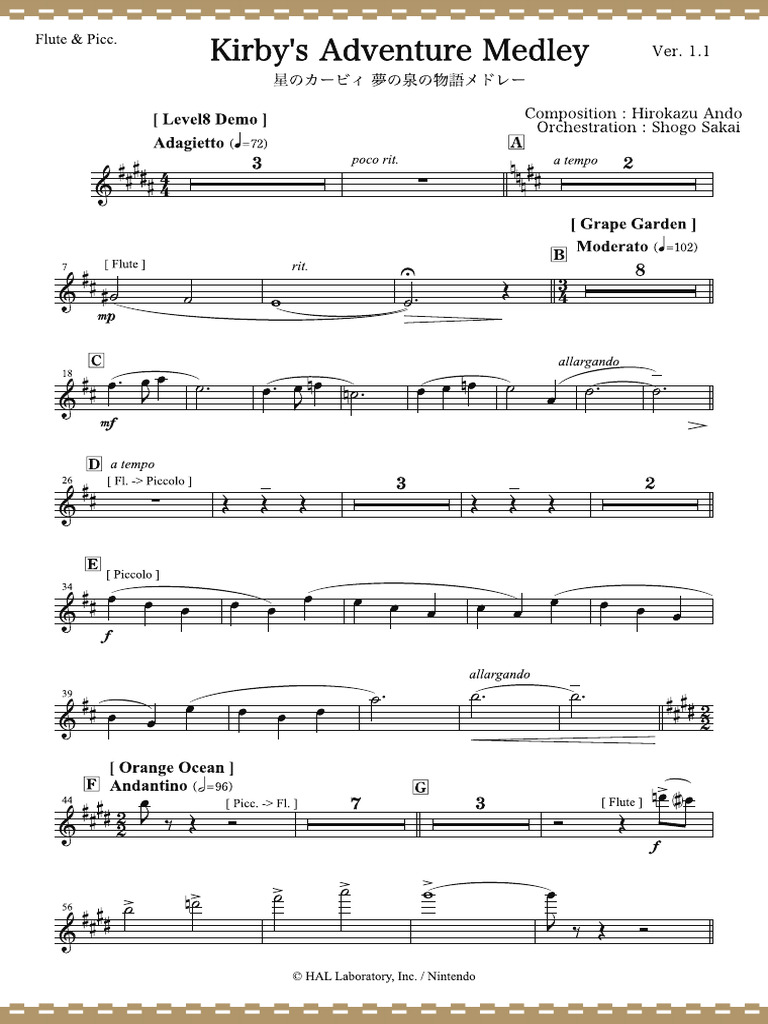 02 - Kirby'SAdventureMedley - Flute & Picc. | PDF