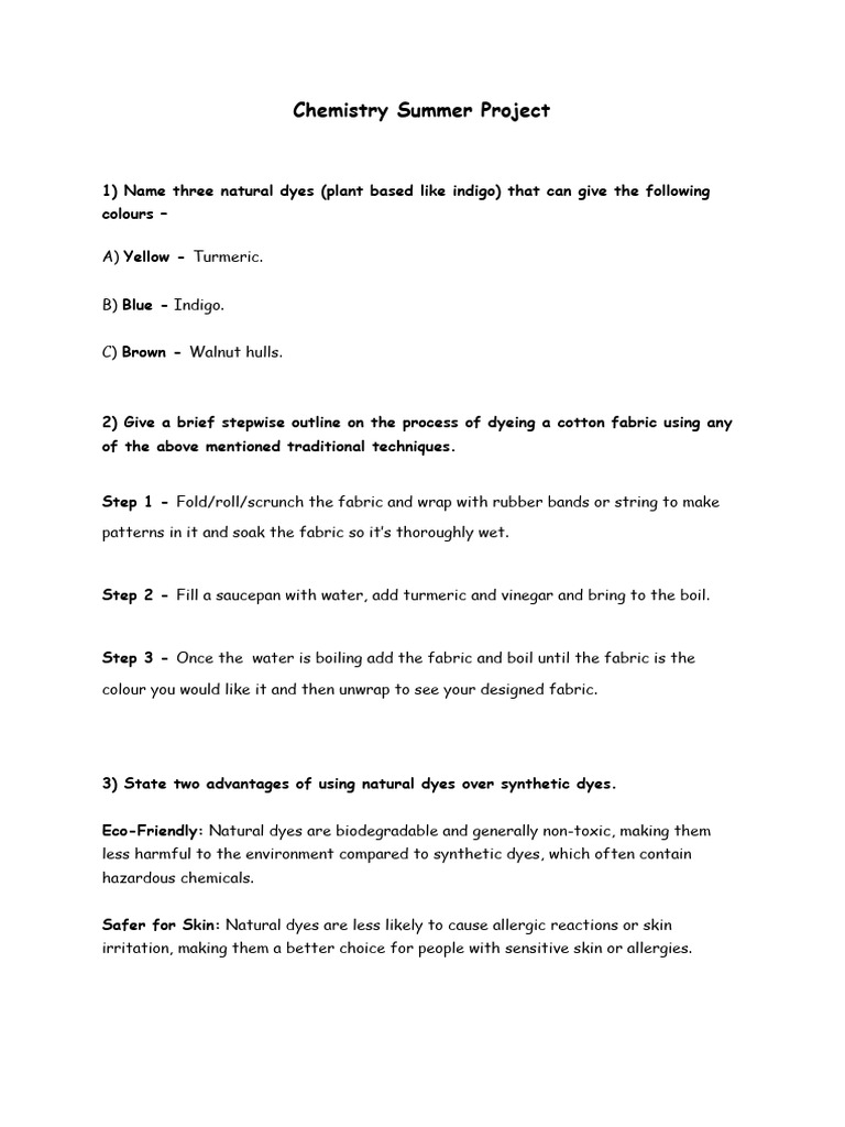 Chemistry Summer Project | PDF | Textiles | Dye