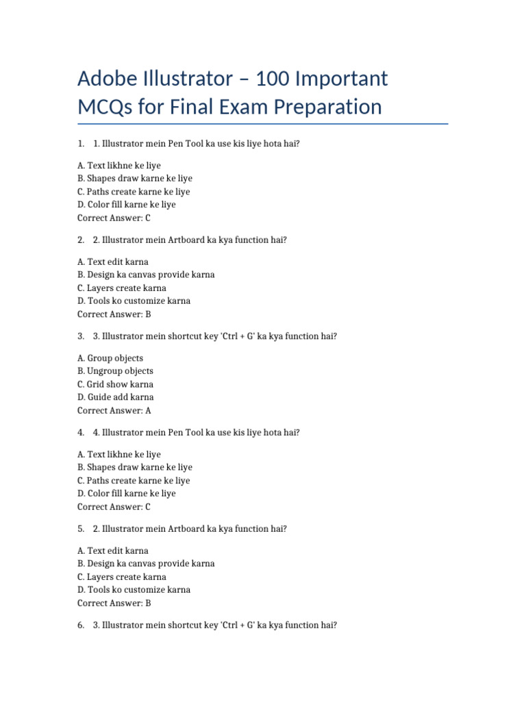 Adobe Illustrator MCQs for Exams | PDF | Chess Theory | Chess
