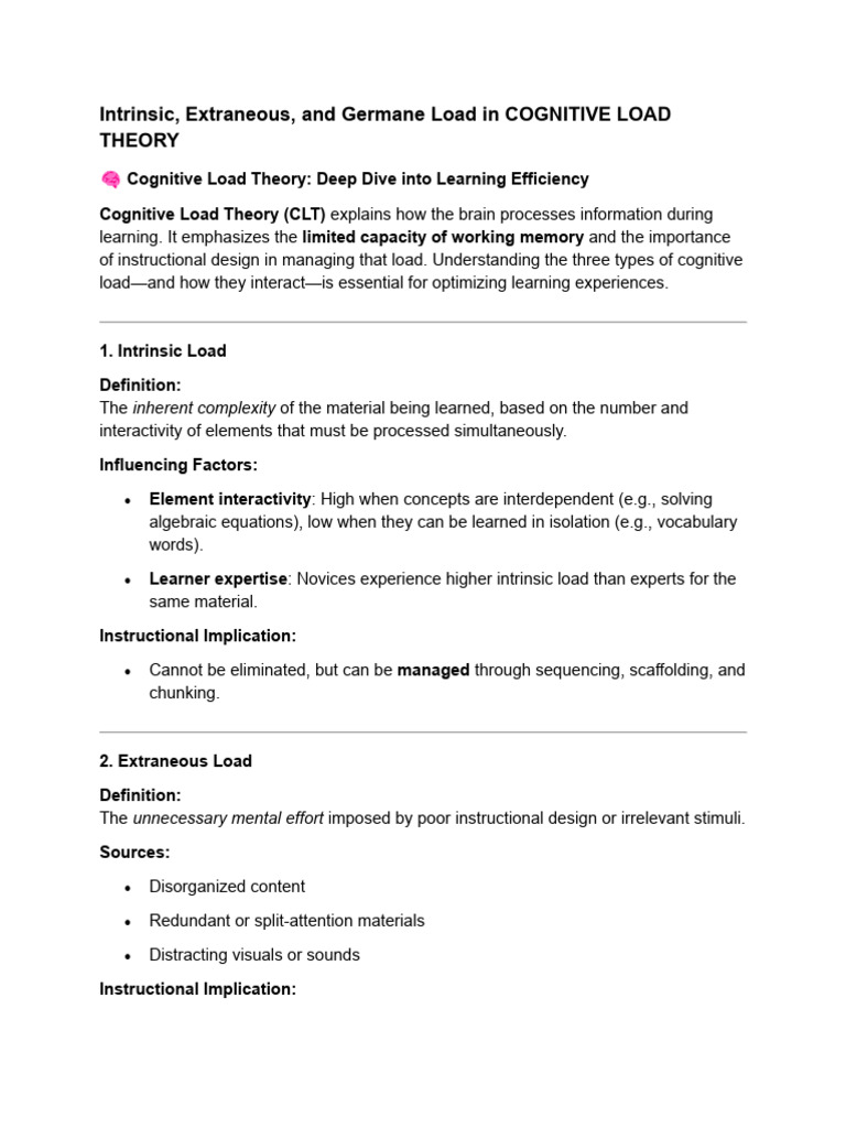 Understanding Cognitive Load Types | PDF | Psychology | Intelligence