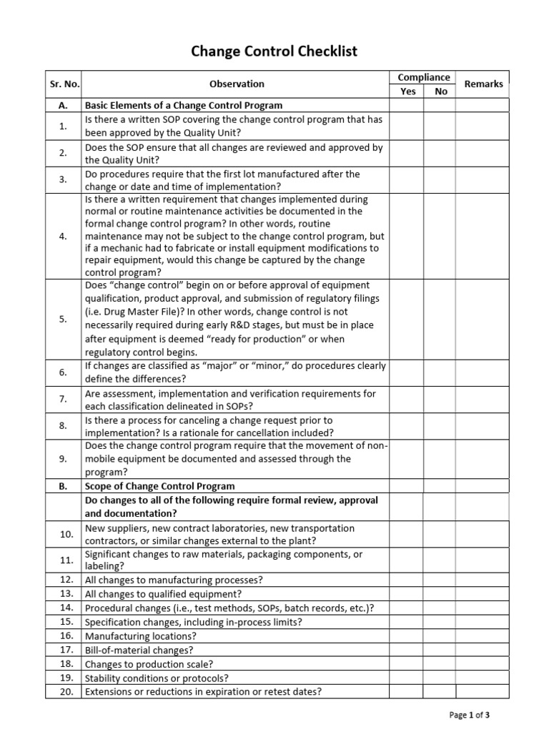 Change Control Program Checklist | PDF | Verification And Validation