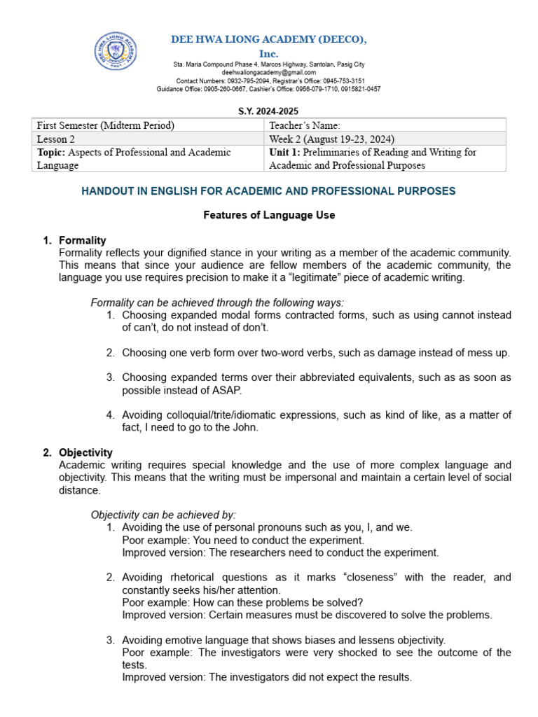 EAPP L2W2 Handouts | PDF | Verb | English Language
