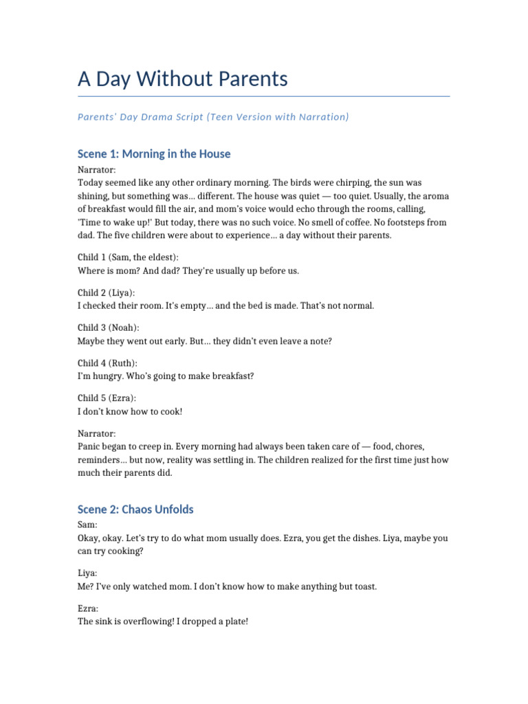 A Day Without Parents Expanded Narration | PDF