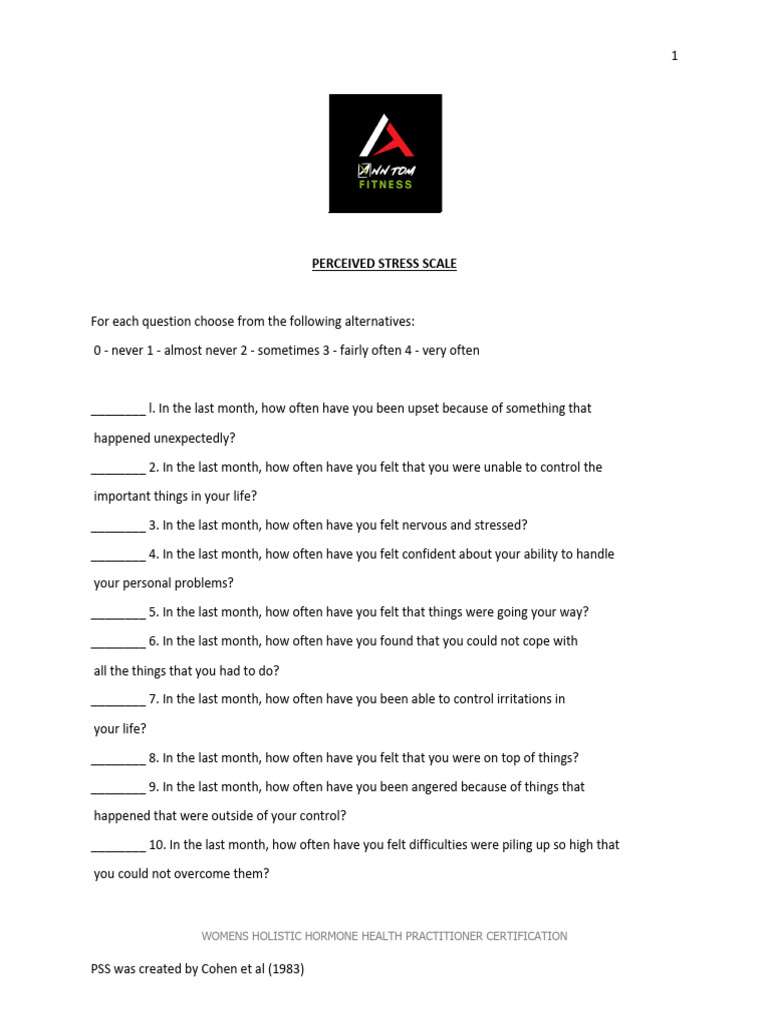 Perceived Stress Scale Instructions | PDF | Stress (Biology) | Psychology