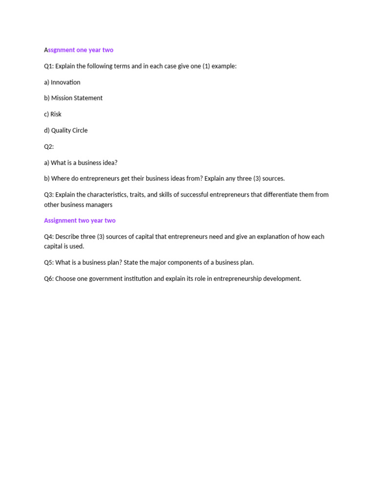 Entrepreneurship Assgn | PDF