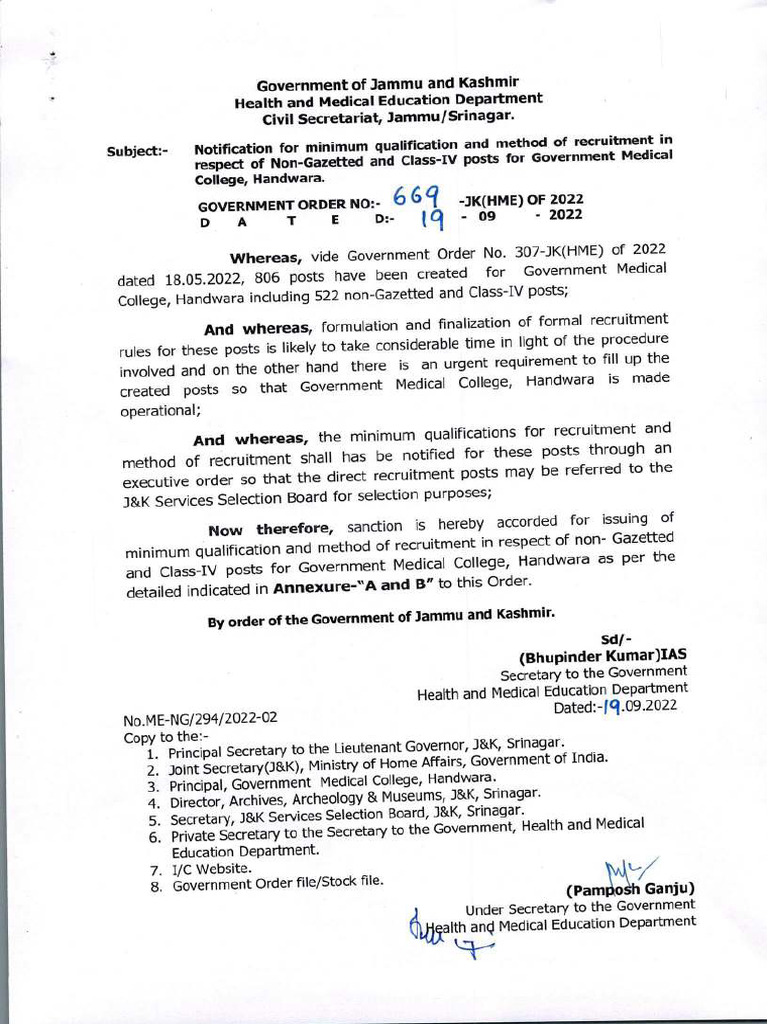 G.O No 669-JK (HME) of 2022 Dated 19.09.2022 | PDF