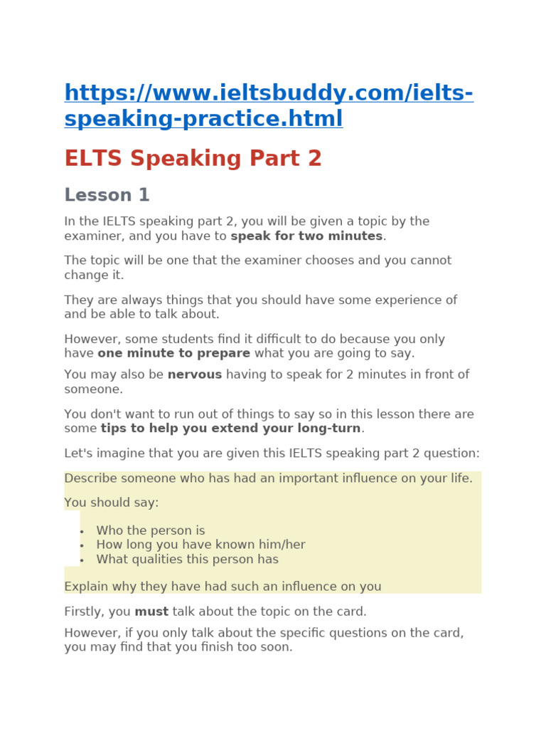 ELTS Speaking Part 2 - Tips | PDF