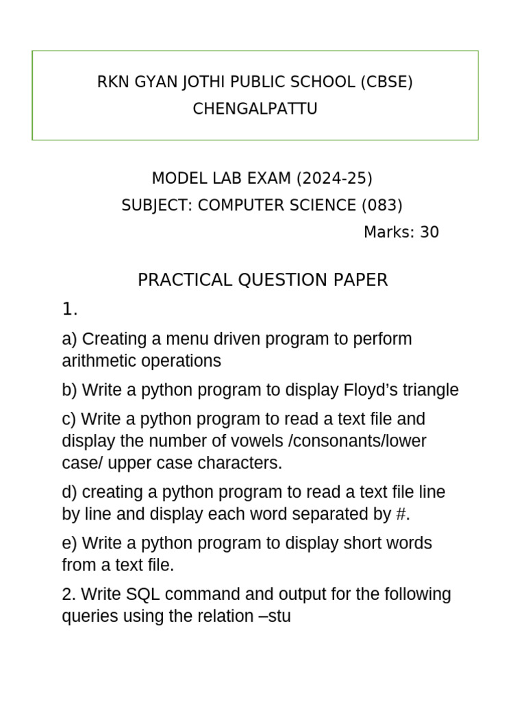 PRACTICAL QUESTION PAPER-Model 1 | PDF