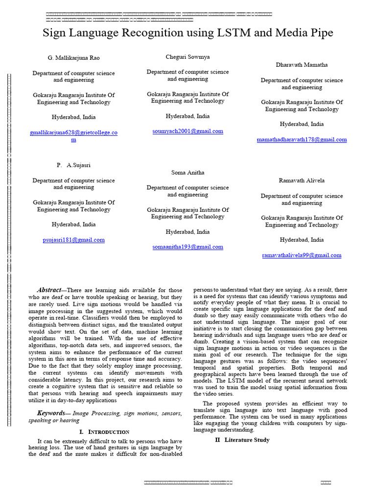 Sign Language Recognition Using LSTM and Media Pipe | PDF | Deep ...