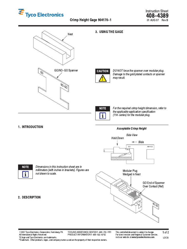 Crimp Height Gage 904170-1 Instructions | PDF