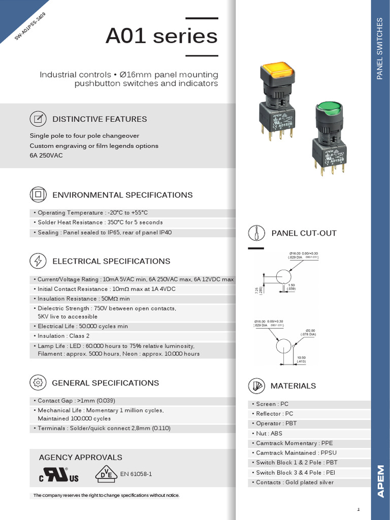 A01 Push Buttons Indicators | PDF | Switch | Electricity