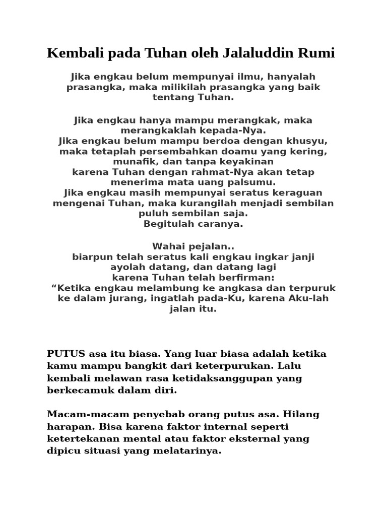 Kembali pada Tuhan: Mengatasi Putus Asa | PDF