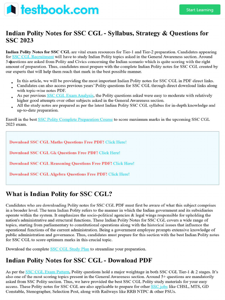 Indian Polity Notes For SSC CGL - Syllabus, Strategy & Questions For ...