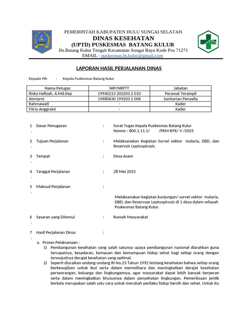 Hasil Lap Dinas Asam, Tmy, Baru, BKKN 2025 Fix | PDF