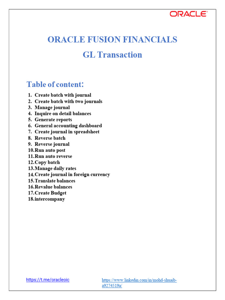 Oracle Fusion General Ledger | PDF | Spreadsheet