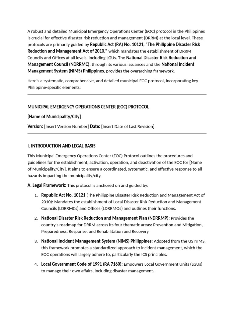 Municipal Emergency Operations Center Protocol | PDF | Incident Command System | Emergency ...