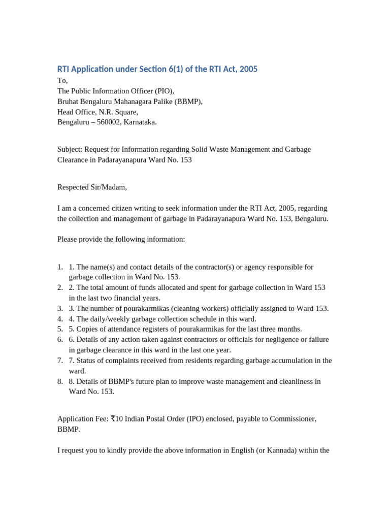 RTI BBMP Padarayanapura Ward153 | PDF