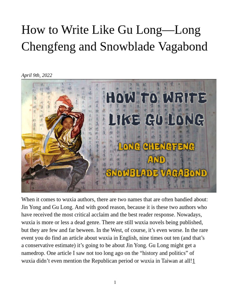 How To Write Like Gu Long-Long Chengfeng and Snowblade Vagabond | PDF ...