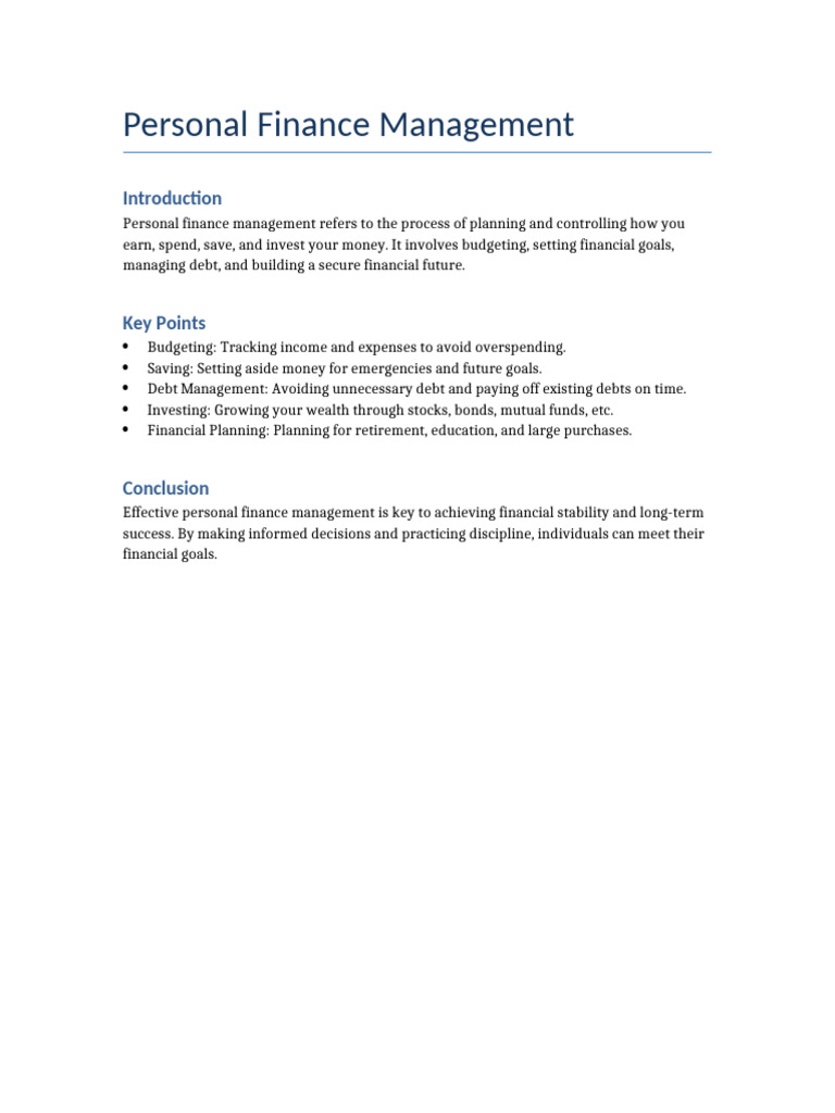 Personal Finance Management | PDF