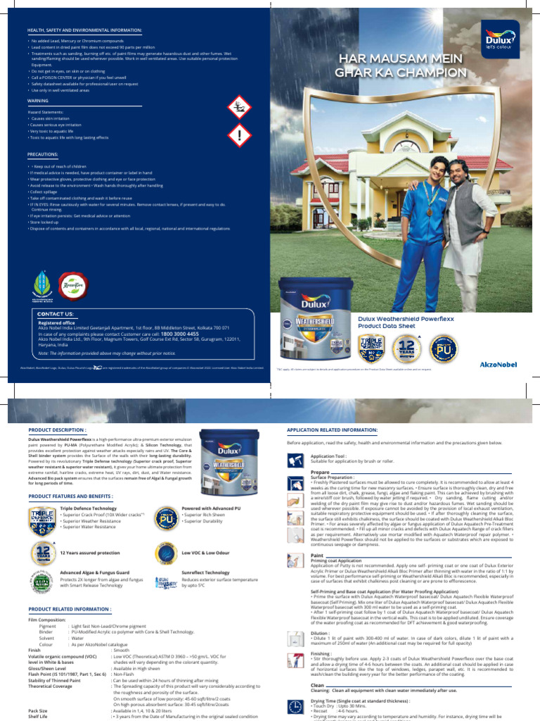 Dulux Weathershield Powerflexx Pds | PDF | Paint | Acrylic Paint