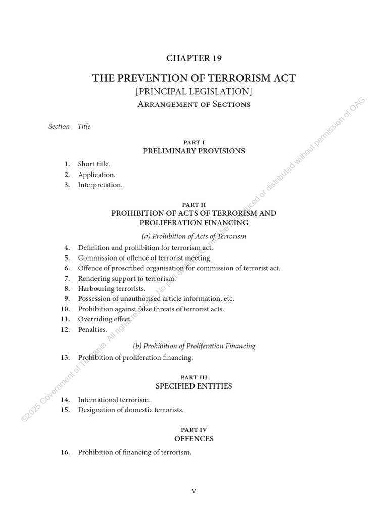 Tanzania Prevention of Terrorism Act 2023 | PDF | Insanity Defense | Crimes