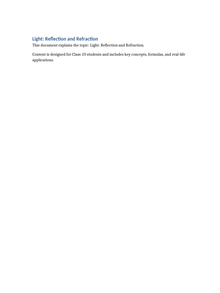 Light Reflection and Refraction | PDF