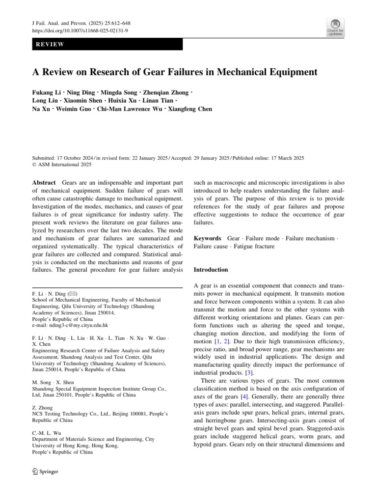 Gear Failures in Mechanical Equipment | PDF | Gear | Fracture