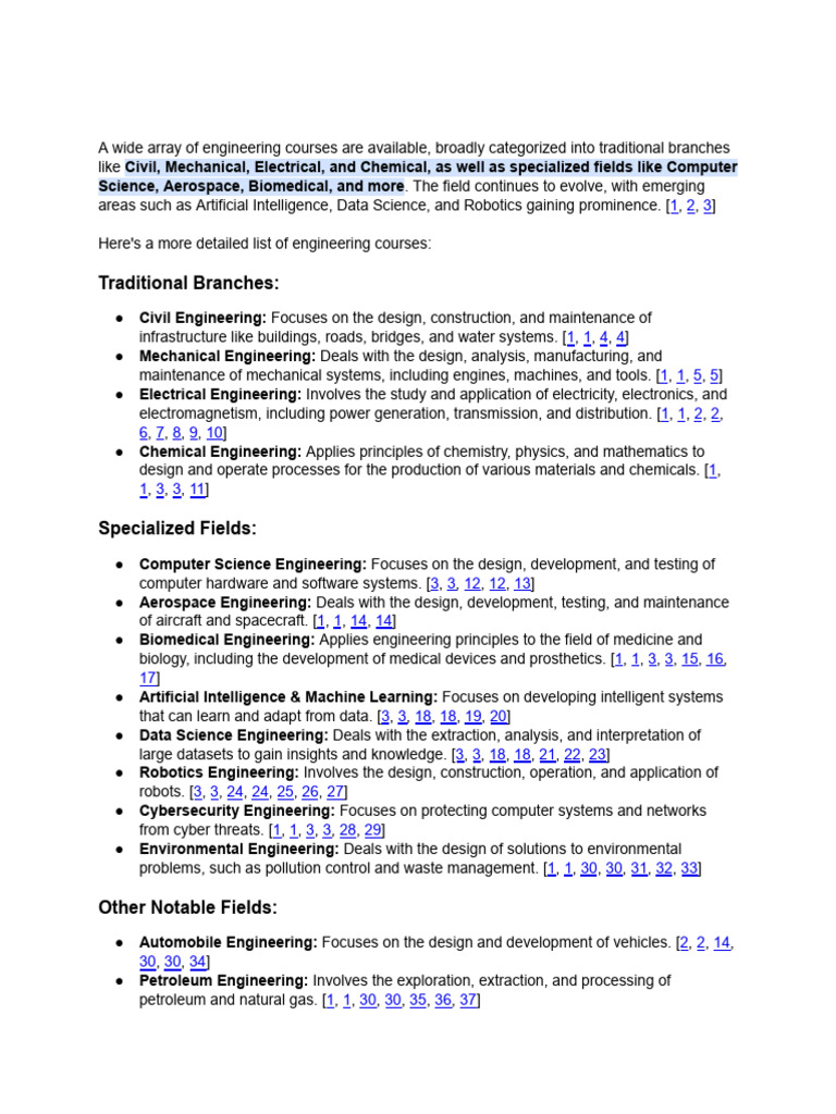 Comprehensive Engineering Courses List | PDF | Engineering | Biomedical ...