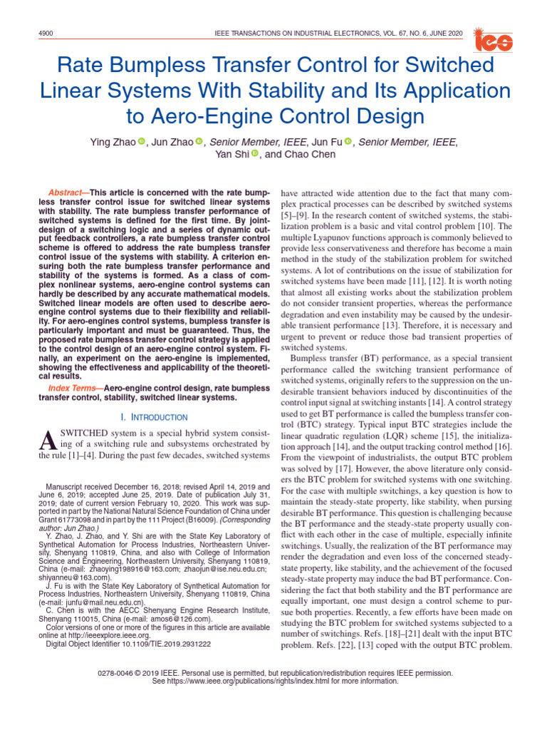 Rate Bumpless Transfer Control For Switched Linear Systems With Stability and Its Application To ...