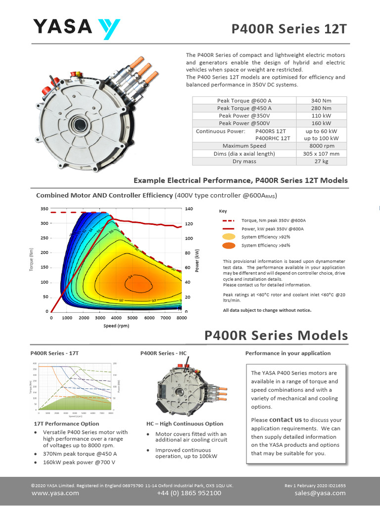 YASA P400 Series Motor Specifications | PDF | Electric Motor | Land ...