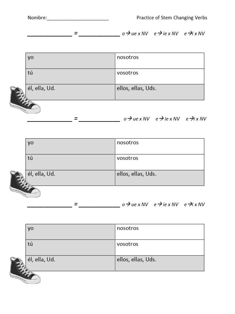Yo Nosotros Tú Vosotros Él, Ella, Ud. Ellos, Ellas, Uds.: Nombre ...