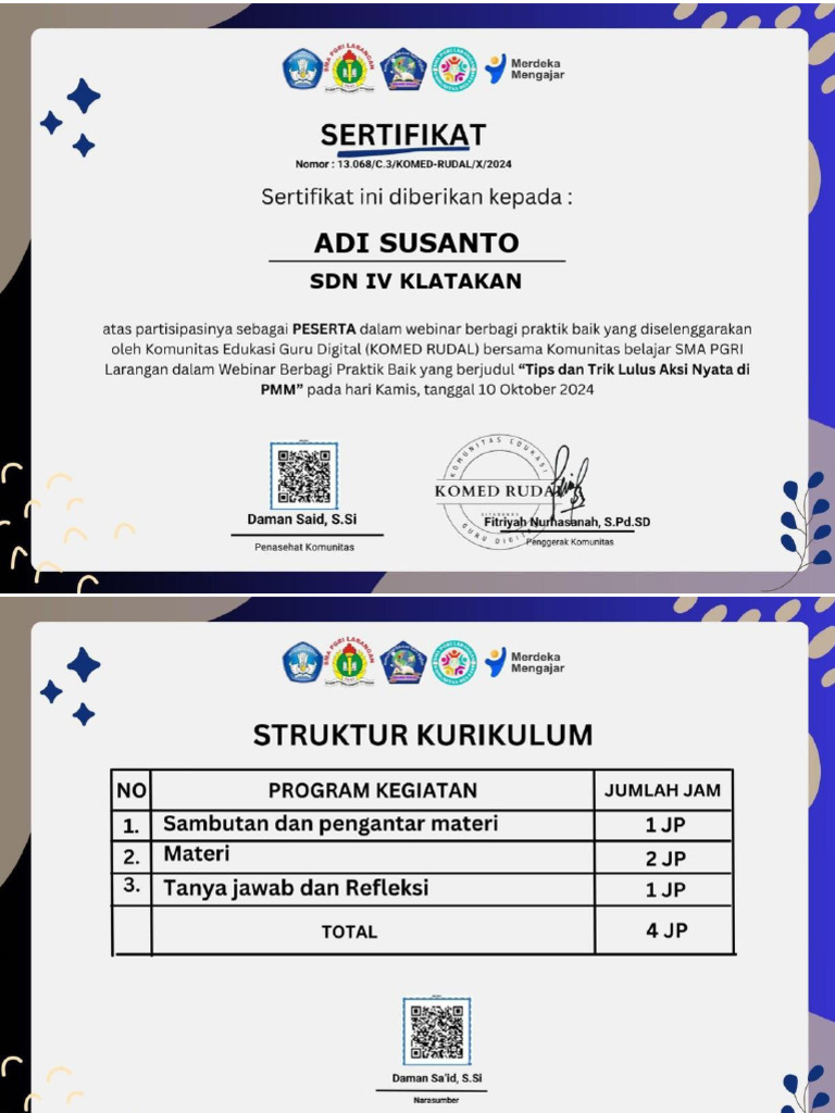 Sertifikat Webinar Tips Dan Trik Lulus Aksi Nyata Di PMM ADI | PDF