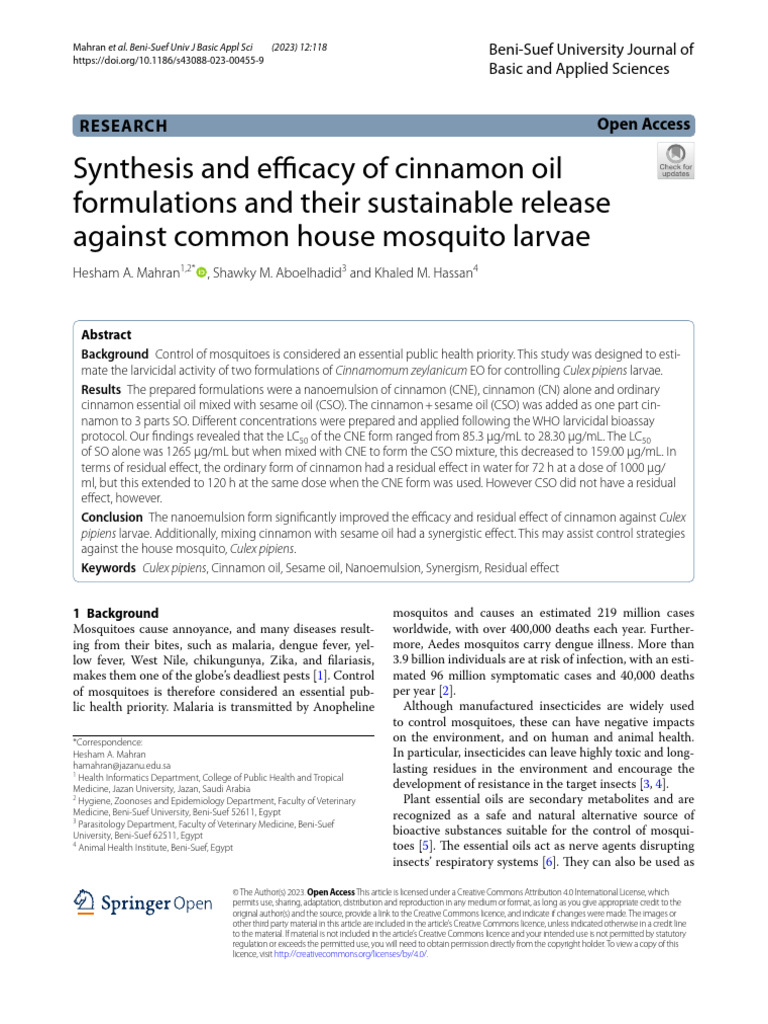 Synthesis and Efficacy of Cinnamon Oil Formulation | PDF | Essential ...