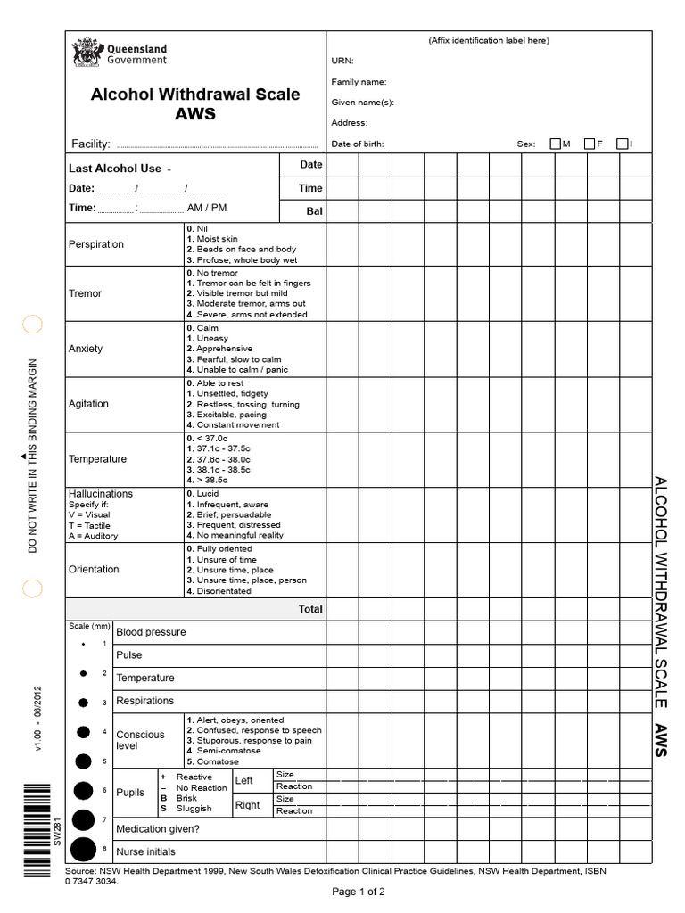 Alcohol Withdrawal Scale (AWS) Guide | PDF | Coma | Nervous System