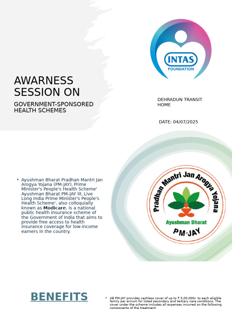 Awareness Session On Government Sponsored Health Schemes | PDF ...