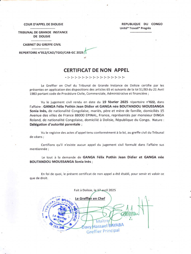 Certificat de Non Appel | PDF
