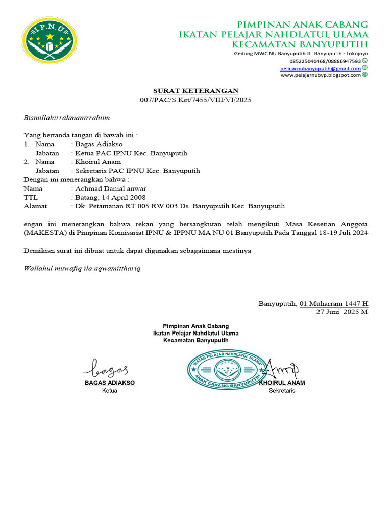 007 Surat Keterangan Sudah Makesta Achmad Danial - 081156 | PDF